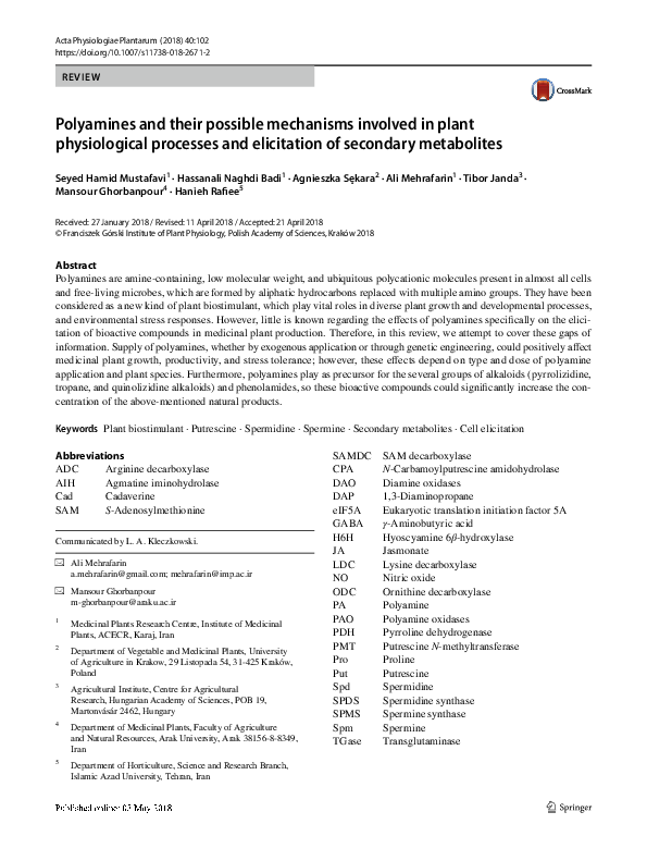 (PDF) Polyamines and their possible mechanisms involved in plant ...