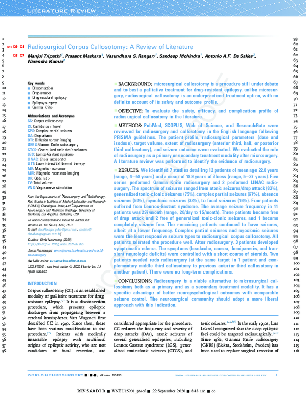 (PDF) Radiosurgical Corpus Callosotomy: A Review of Literature