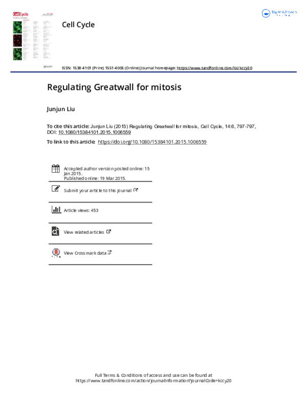 (PDF) Regulating Greatwall for mitosis