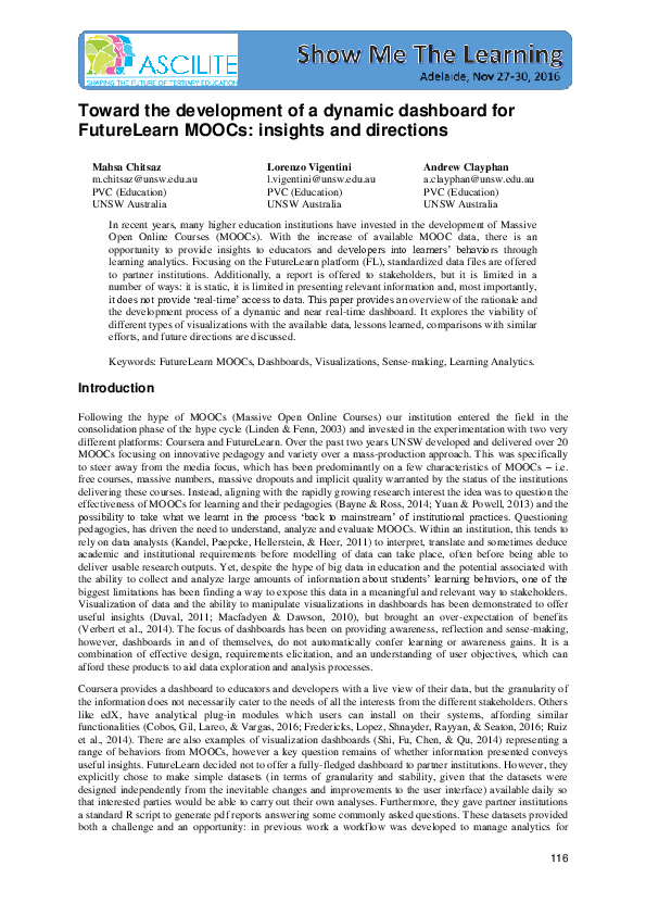 (PDF) Toward the development of a dynamic dashboard for FutureLearn MOOCs: insights and ...