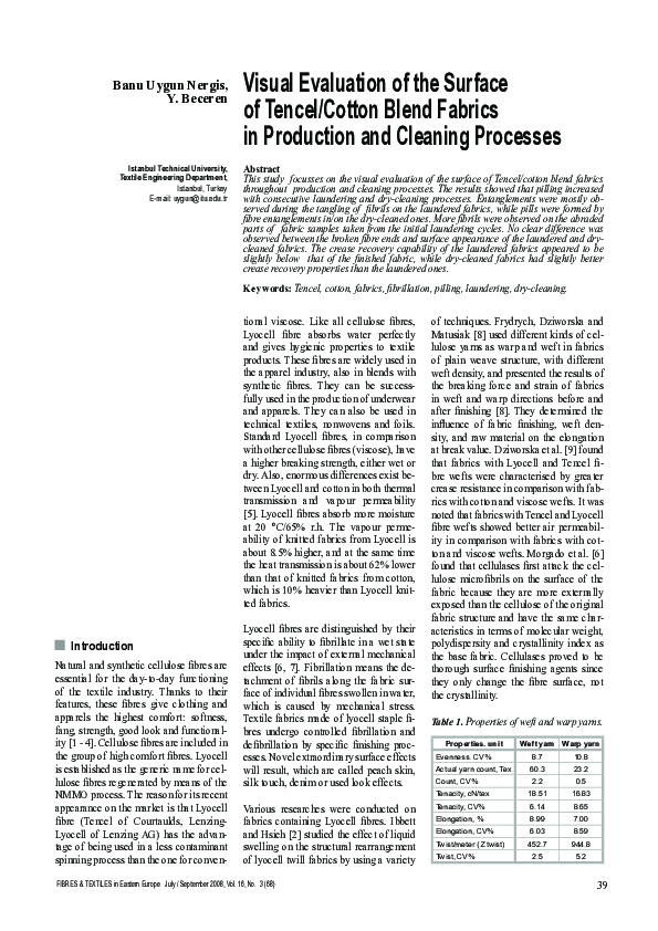 (PDF) Visual Evaluation of the Surface of Tencel/Cotton Blend Fabrics ...