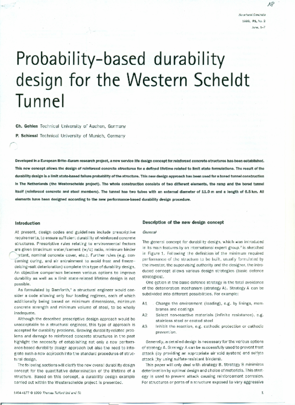 (PDF) Probability-Based Durability Design for the Western Scheldt Tunnel