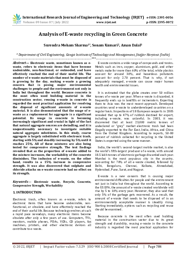 (PDF) Analysis of E-waste recycling in Green Concrete