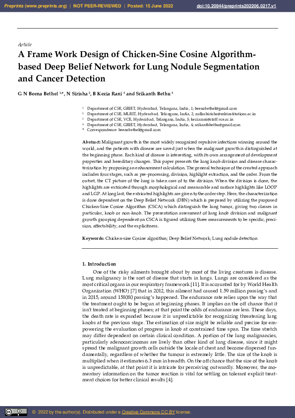 Pdf A Frame Work Design Of Chicken Sine Cosine Algorithm Based Deep