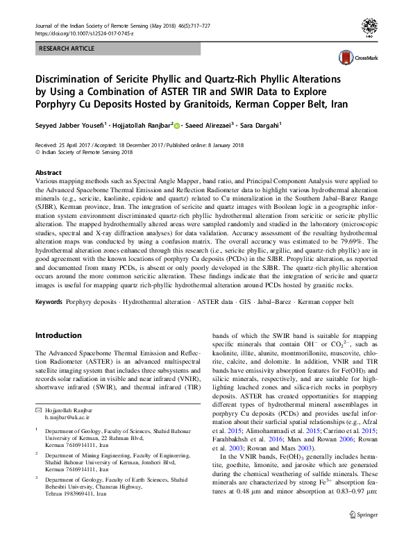 (PDF) Discrimination of Sericite Phyllic and Quartz-Rich Phyllic Alterations by Using a ...