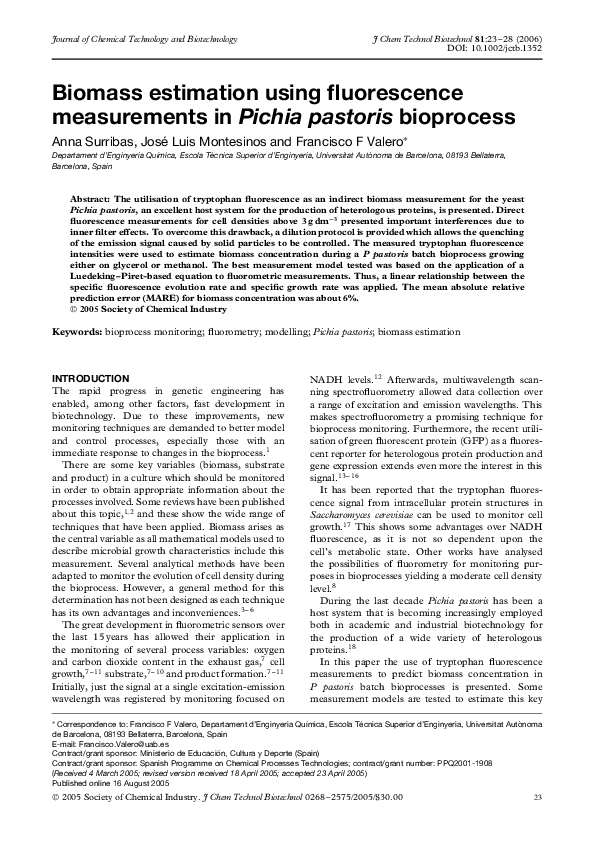 (PDF) Biomass estimation using fluorescence measurements inPichia ...