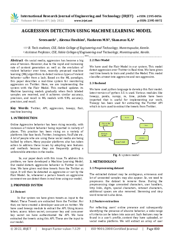 Pdf Aggression Detection Using Machine Learning Model