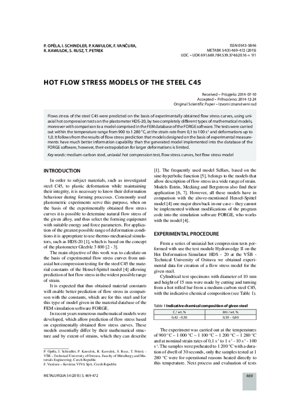 (PDF) Hot flow stress models of the steel C45