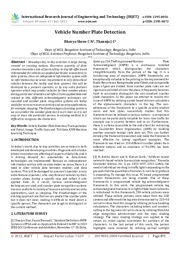(PDF) Vehicle Number Plate Detection (PDF) Vehicle Number Plate Detection