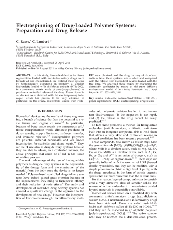 (PDF) Electrospinning of drug-loaded polymer systems: Preparation and ...
