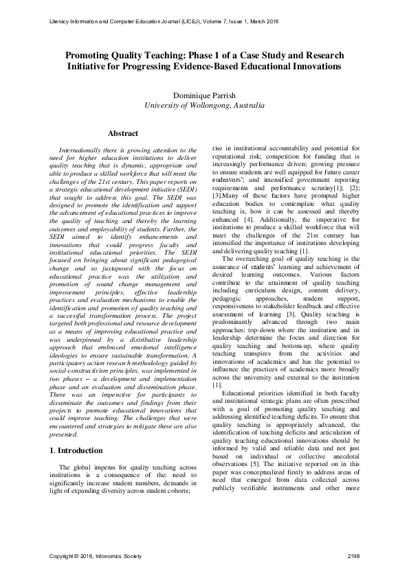 (PDF) Promoting Quality Teaching: Phase 1 of a Case Study and Research ...