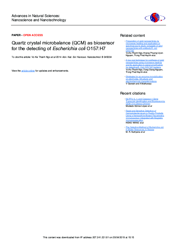 (PDF) Quartz crystal microbalance (QCM) as biosensor for the detecting of Escherichia coli O157:H7