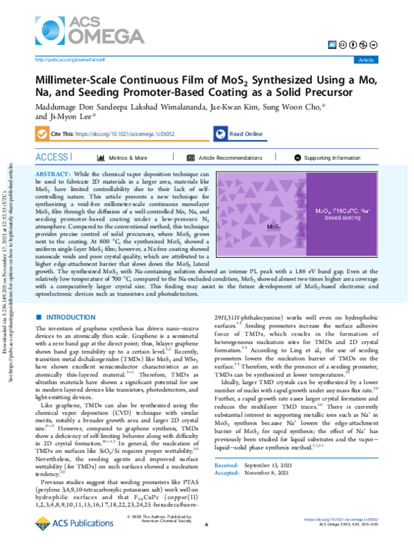 (PDF) Millimeter-Scale Continuous Film of MoS2 Synthesized Using a Mo ...