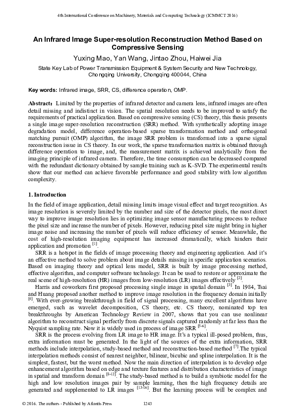 (PDF) An infrared image super-resolution reconstruction method based on compressive sensing