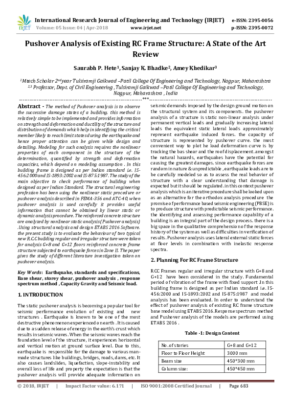 (PDF) Pushover Analysis Of Existing RC Frame Structure
