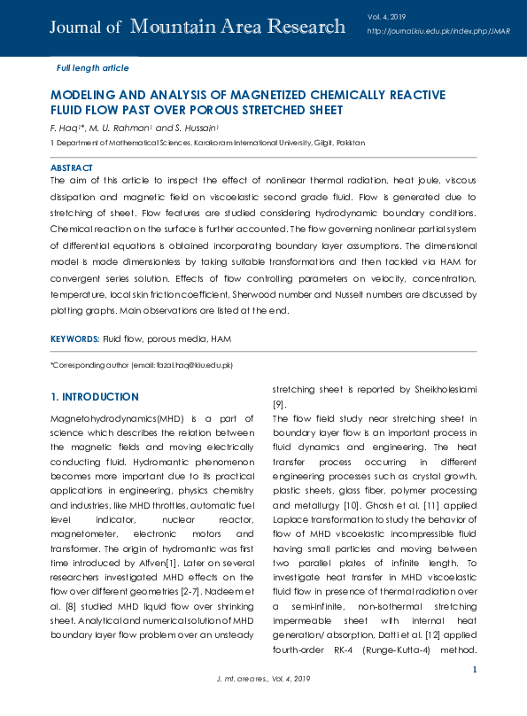 (PDF) Modeling and Analysis of Magnetized Chemically Reactive Fluid ...