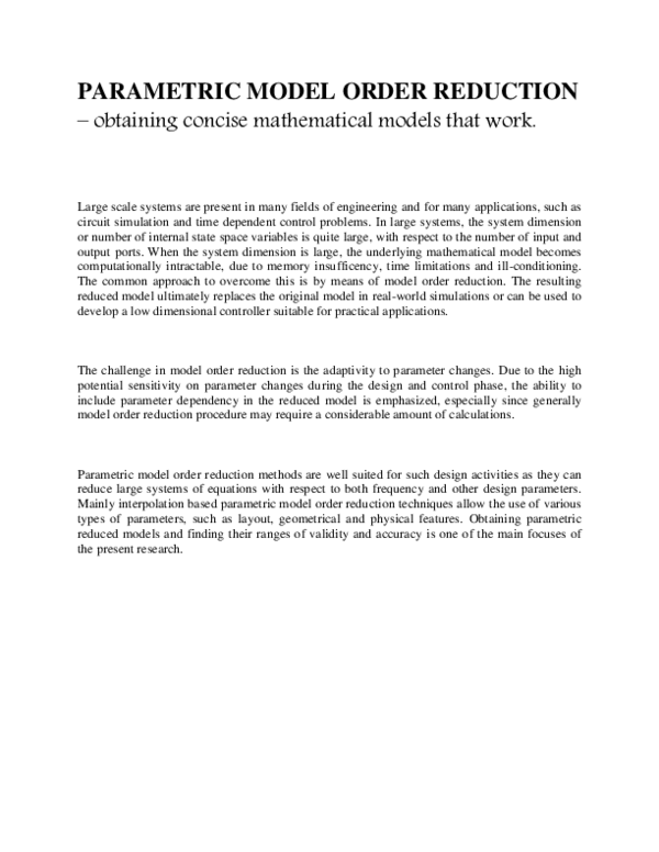 (PDF) Parametric Model Order Reduction: Obtaining concise mathematical ...
