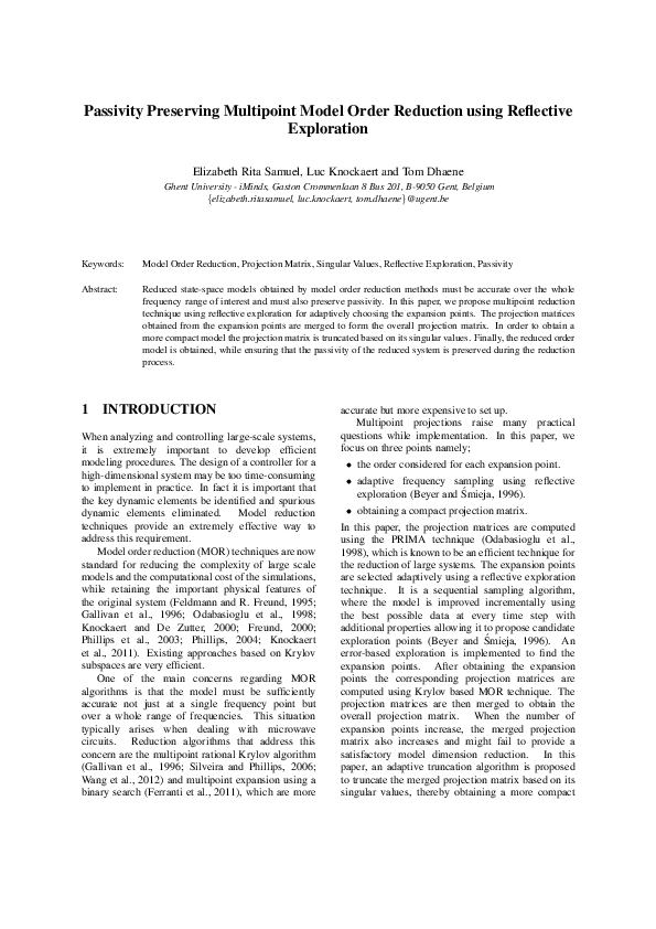 (PDF) Passivity Preserving Multipoint Model Order Reduction using ...