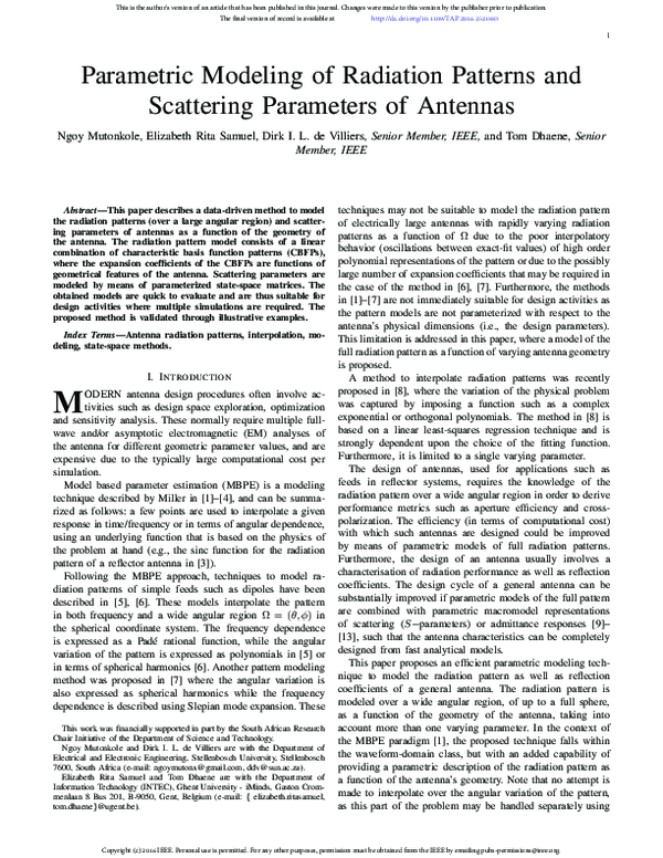(PDF) Parametric Modeling of Radiation Patterns and Scattering Parameters of Antennas