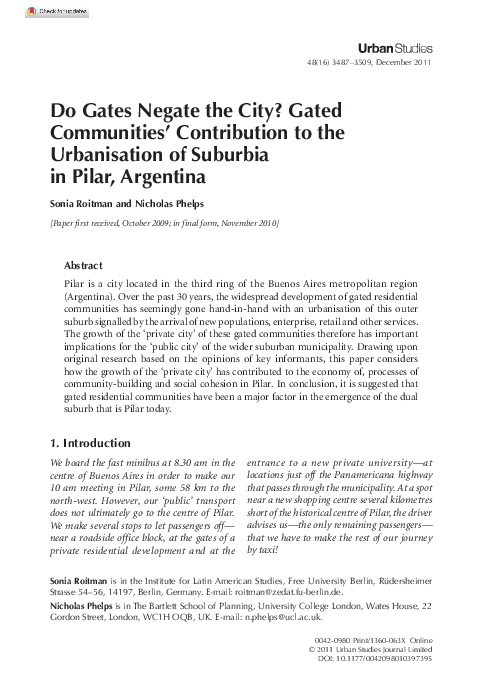 (PDF) Do Gates Negate the City? Gated Communities’ Contribution to the ...