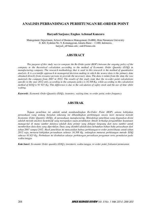 (PDF) Analisis Perbandingan Perhitungan Re-Order Point