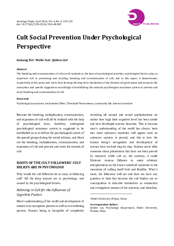 (PDF) Cult Social Prevention Under Psychological Perspective