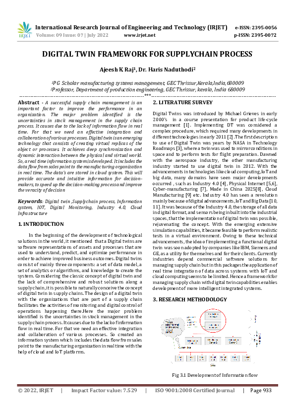 (PDF) DIGITAL TWIN FRAMEWORK FOR SUPPLYCHAIN PROCESS