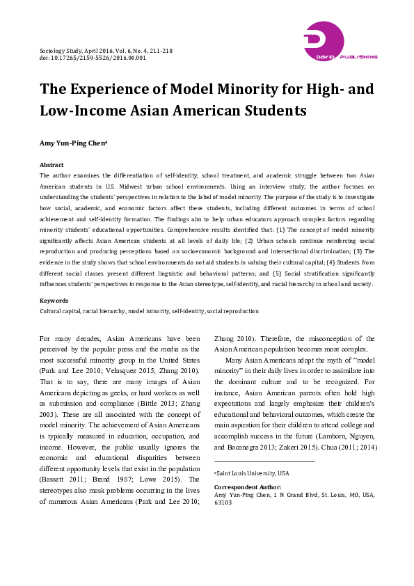 (PDF) The Experience of Model Minority for High- and Low-Income Asian ...
