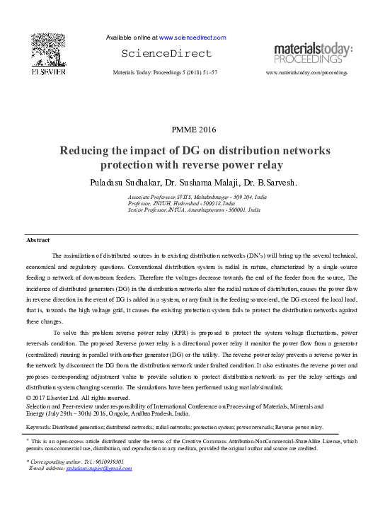 Pdf Reducing The Impact Of Dg On Distribution Networks Protection With Reverse Power Relay