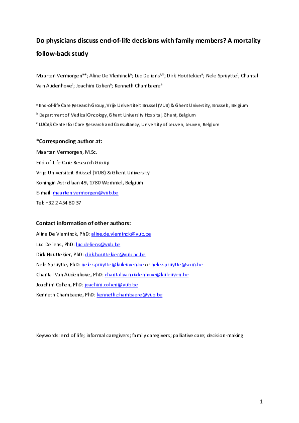 (PDF) Do physicians discuss end-of-life decisions with family members ...