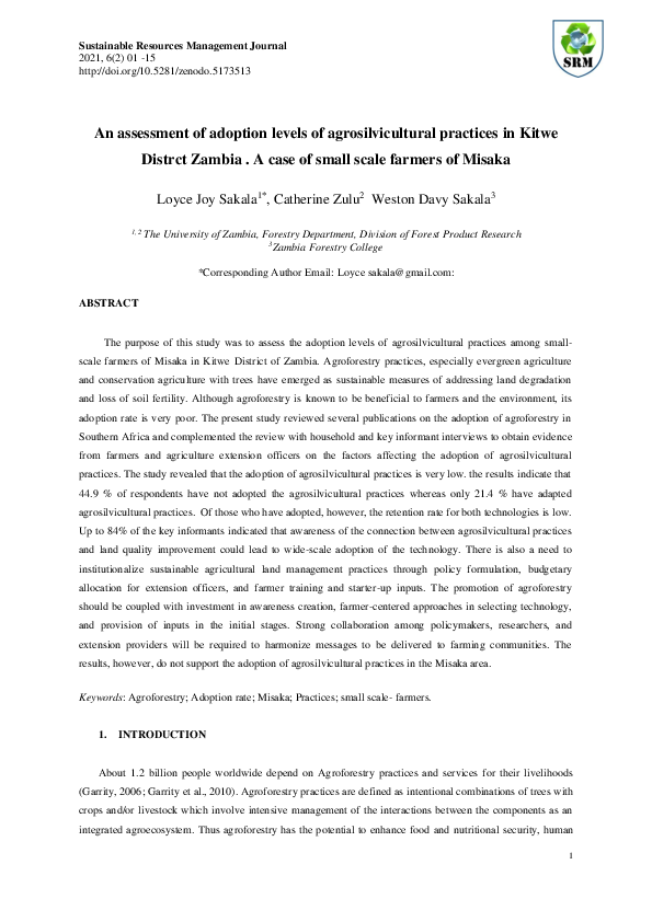 (PDF) An assessment of adoption levels of agrosilvicultural practices ...