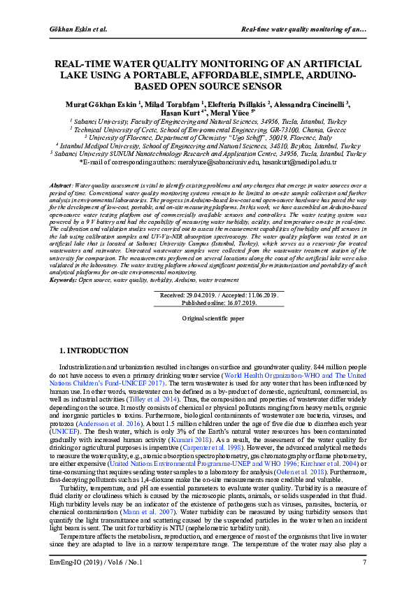 (PDF) Real-time water quality monitoring of an artificial lake using a ...