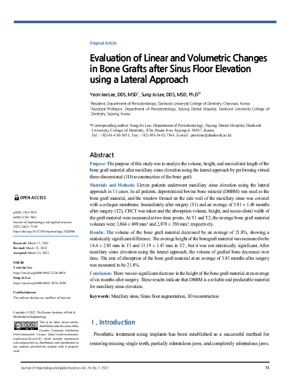 (PDF) Evaluation of Linear and Volumetric Changes in Bone Grafts after ...