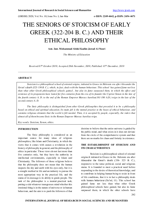 (PDF) The Seniors of Stoicism of Early Greek (322-204 B. C.) and Their Ethical Philosophy