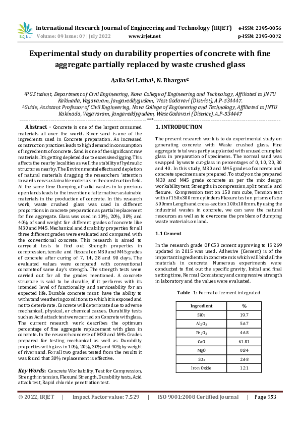 (PDF) Experimental study on durability properties of concrete with fine ...