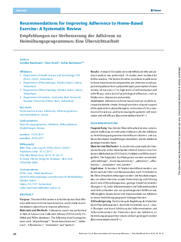 (PDF) Recommendations for Improving Adherence to Home-Based Exercise: A Systematic Review