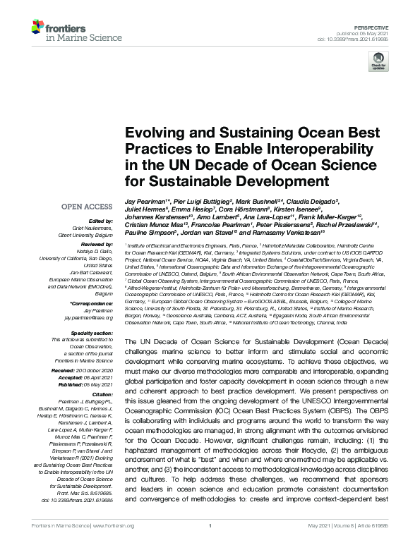 (PDF) Evolving and Sustaining Ocean Best Practices to Enable ...