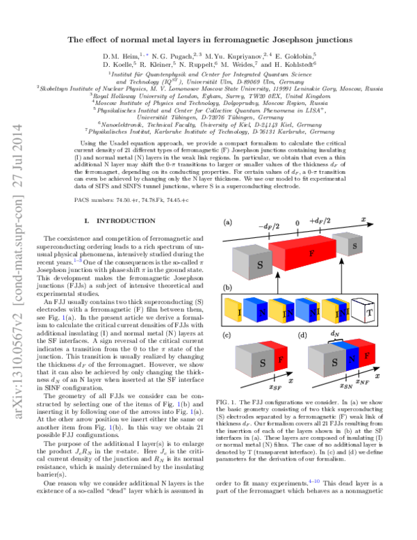 (PDF) The effect of normal and insulating layers on 0-πtransitions in Josephson junctions with a ...