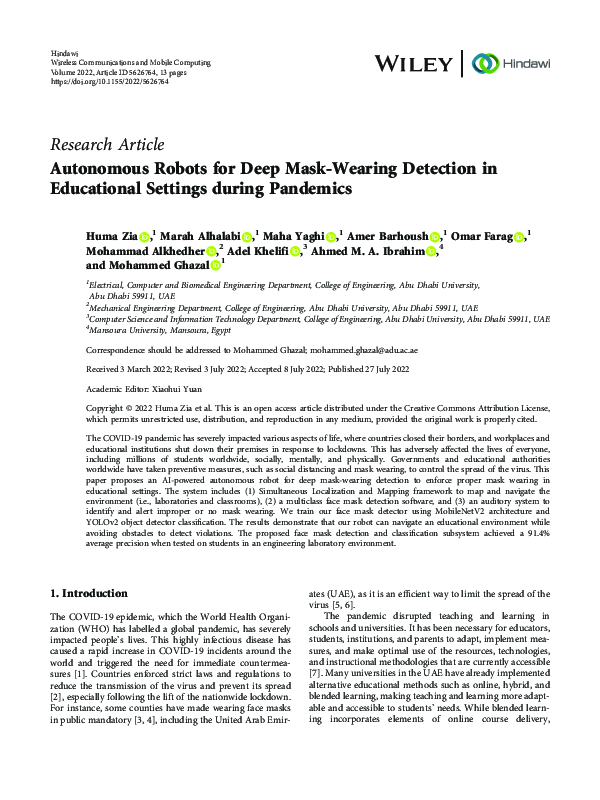 (PDF) Autonomous Robots for Deep Mask-Wearing Detection in Educational ...