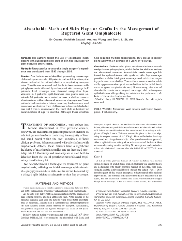 (PDF) Absorbable mesh and skin flaps or grafts in the management of ...