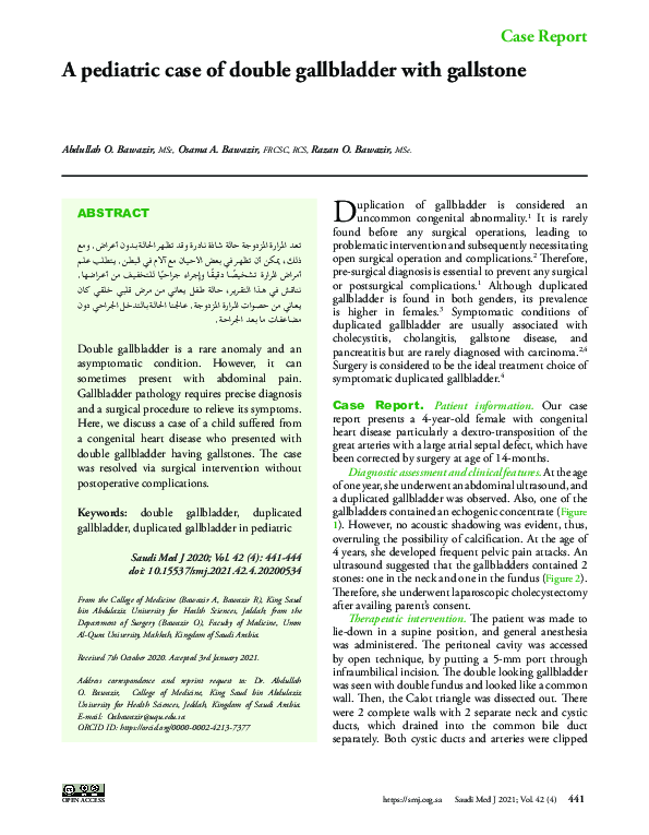 (PDF) A pediatric case of double gallbladder with gallstone