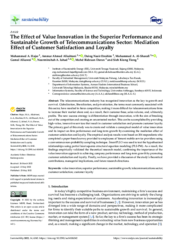 (PDF) The Effect of Value Innovation in the Superior Performance and Sustainable Growth of ...