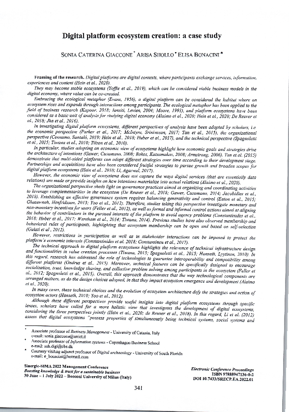 (PDF) GIACCONE SHOLLO BONACINI 2022 Digital platform ecosystem creation ...
