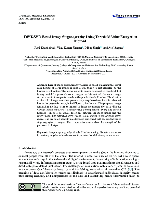 Pdf Dwt Svd Based Image Steganography Using Threshold Value Encryption Method