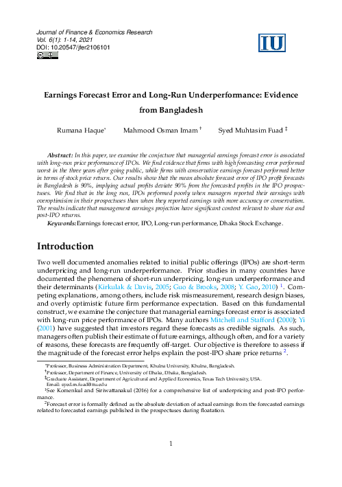 (PDF) Earnings Forecast Error and Long-Run Underperformance: Evidence ...