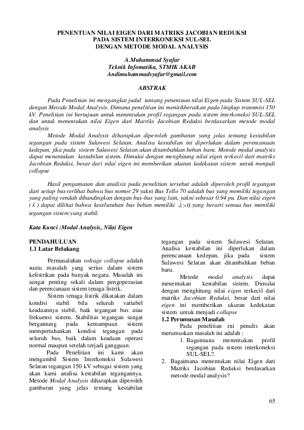 (PDF) Penentuan Nilai Eigen dari Matriks Jacobian Reduksi Pada Sistem ... (PDF) Penentuan Nilai Eigen dari Matriks Jacobian Reduksi Pada Sistem ...