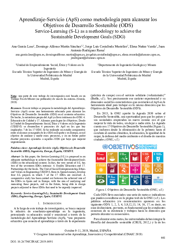 (PDF) Aprendizaje-Servicio (ApS) como metodología para alcanzar los Objetivos de Desarrollo ...