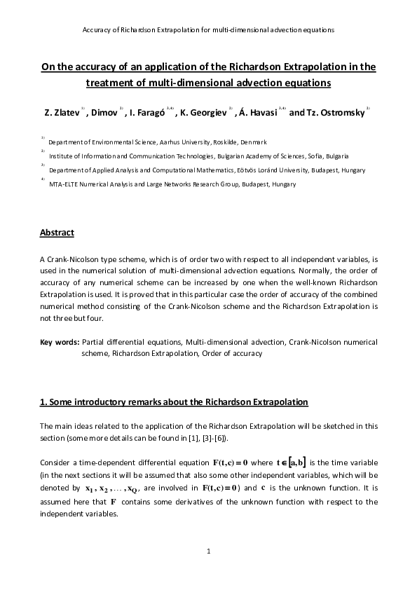 (PDF) Application of Richardson extrapolation for multi-dimensional advection equations