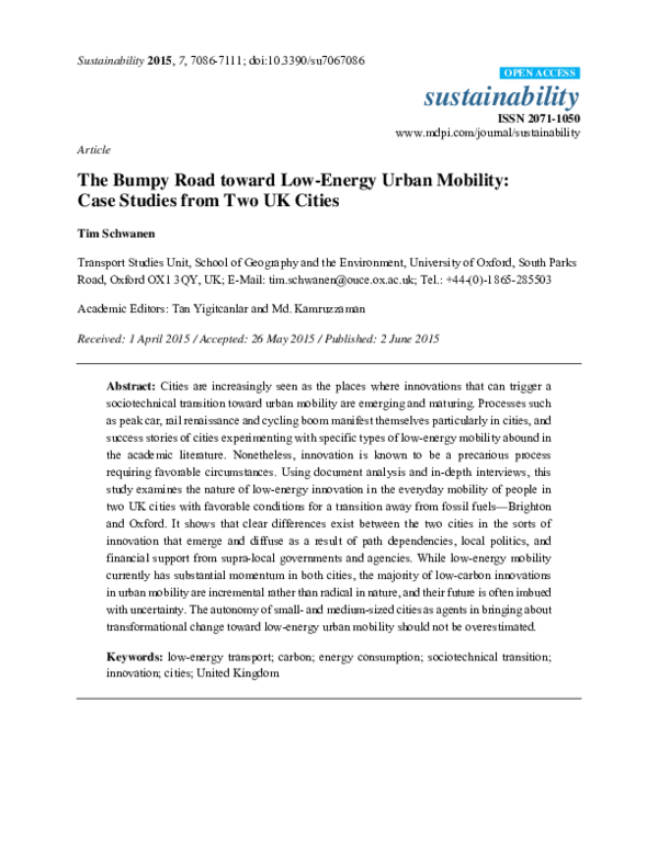 (PDF) The Bumpy Road toward Low-Energy Urban Mobility: Case Studies from Two UK Cities
