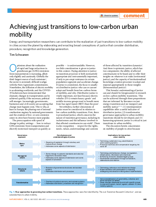 (PDF) Achieving just transitions to low-carbon urban mobility